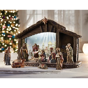 Christmas Nativity Set With Stable and Light 11 Pieces - Etsy