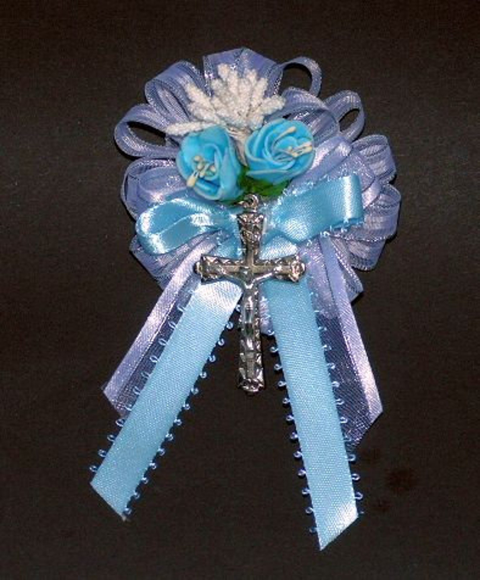 Fancy Personalized Cross Corsage capias With Bouquet & Pin - Etsy