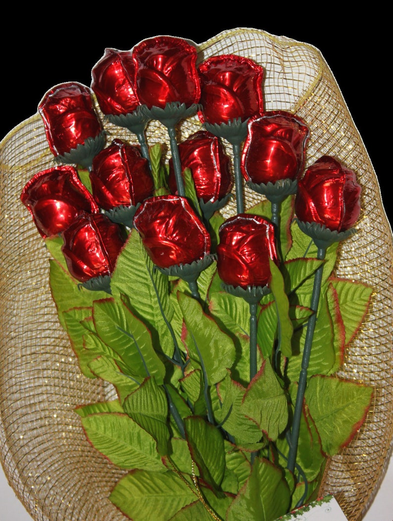 Long Stem Red Chocolate Roses Bouquet in a Fancy Hand Wrapping - Etsy