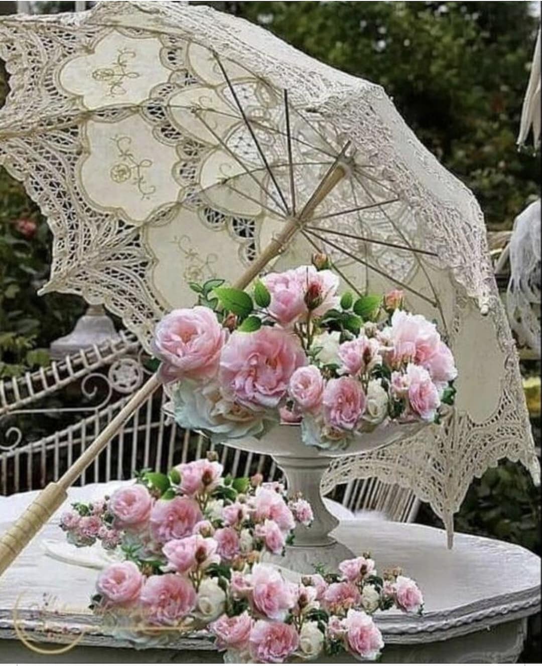 Lace Bridal Shower Umbrella Parasol With Fancy Lace and Wood Design ...