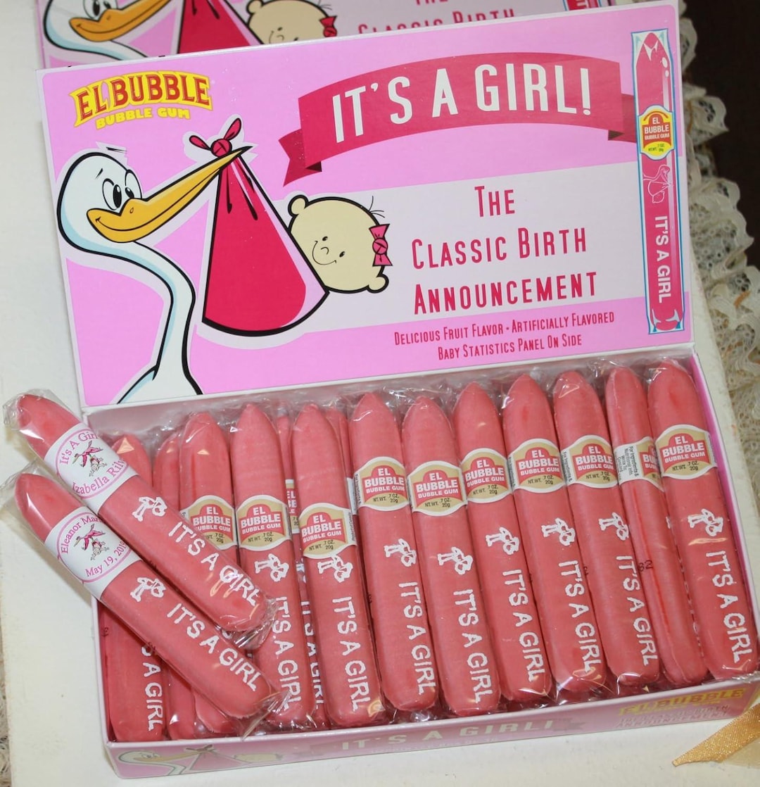 It's A Girl Bubble Gum Cigars: Pink Baby Announcement (box of 36) - Etsy