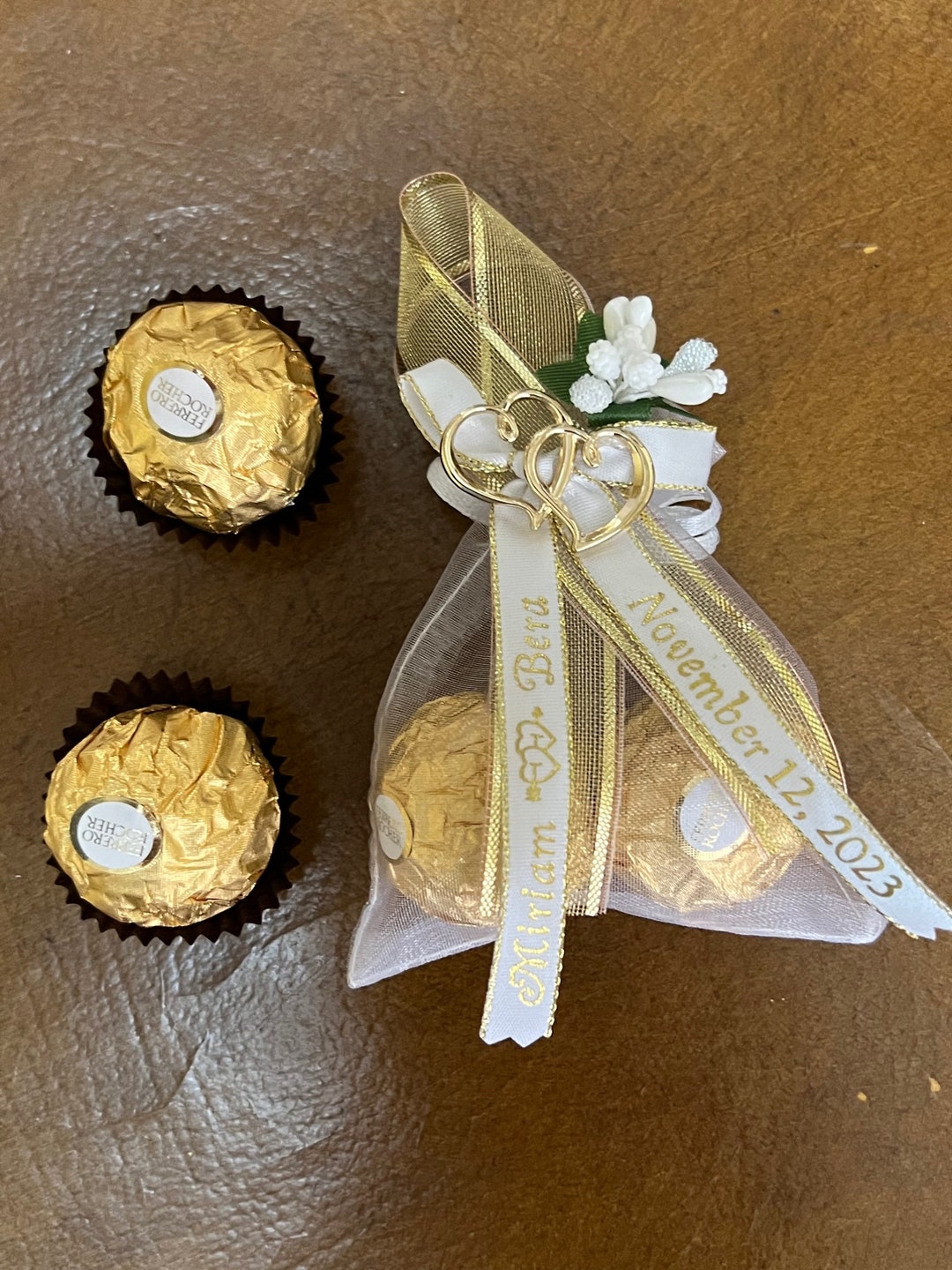 Organza Bag W2 Ferrero Rocher Chocolate, Personalized Ribbons & Double ...