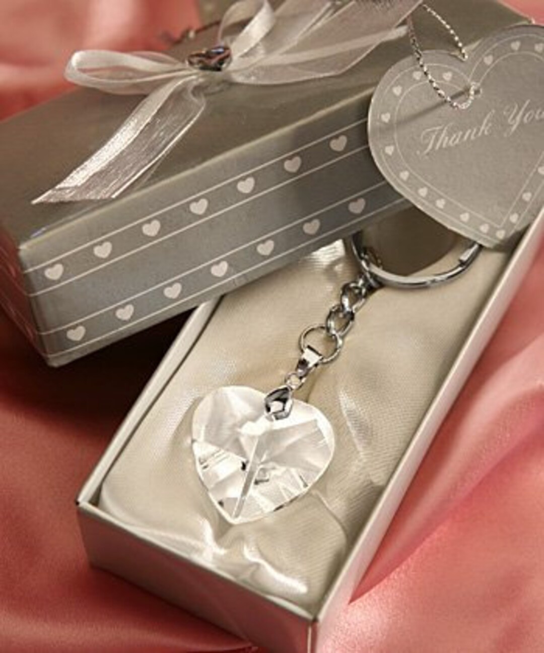 24 Chrome Key Chain With Crystal Heart Wedding Favors With Personalized ...