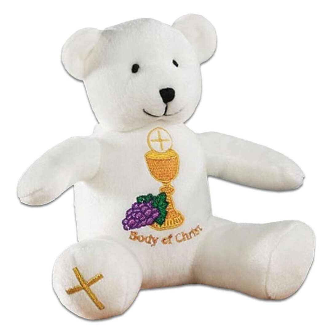 Adorable First Communion Teddy Bear White With Embroiled Gold Chalice ...