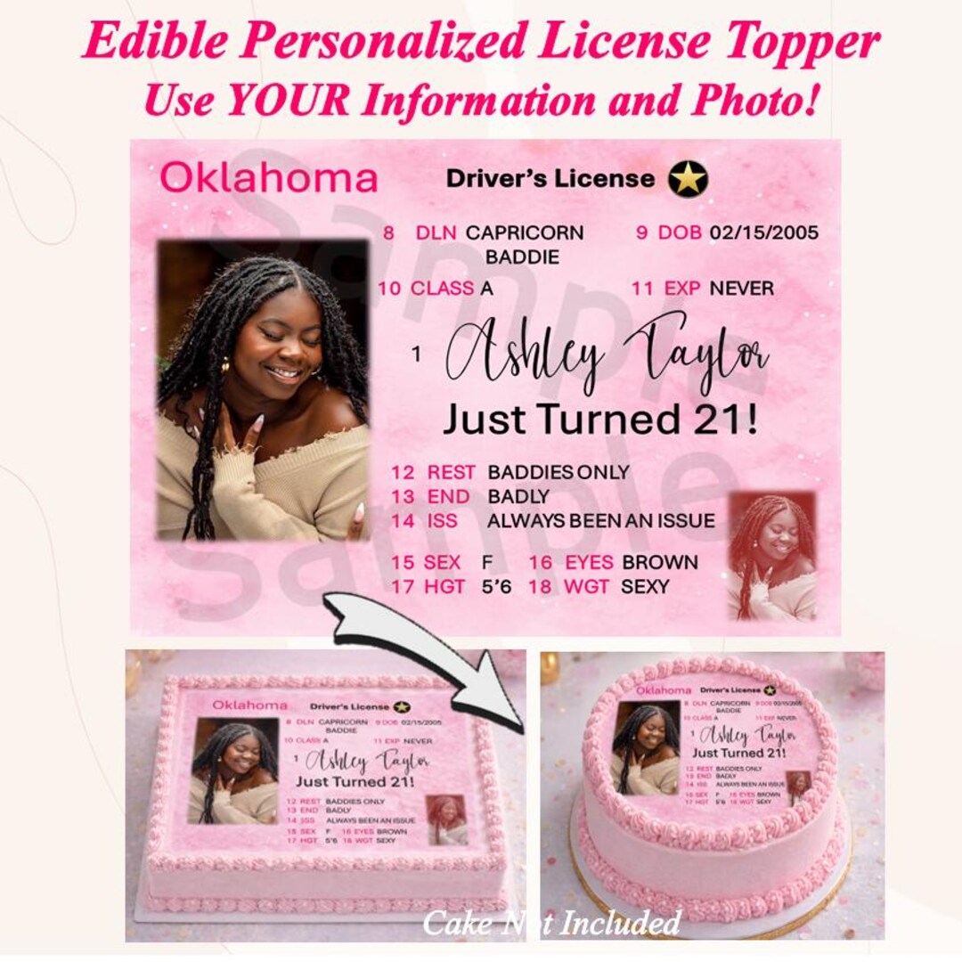 21st Birthday Edible Cake Topper, Driver License Cake Topper, Custom ...