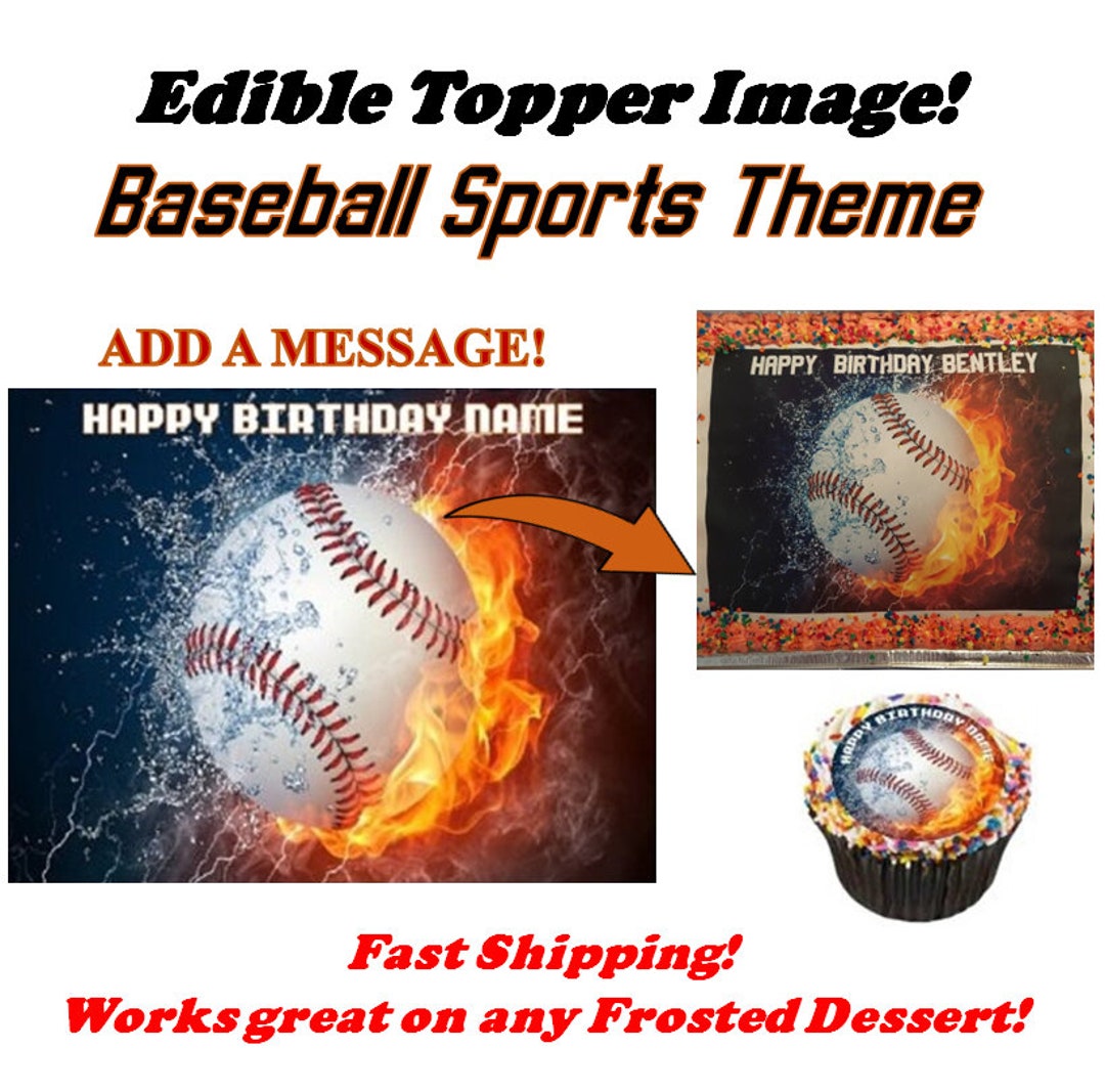 Baseball Fire Water Sports Edible Cake Topper Image, Baseball Cupcakes ...