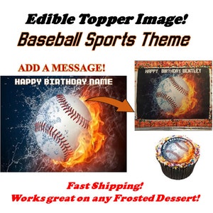 Baseball Fire Water Sports Edible Cake Topper Image, Baseball Cupcakes ...