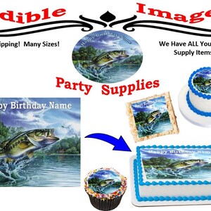 Bass Fishing Edible Cake Topper Image Bass Fishing Cupcakes - Etsy
