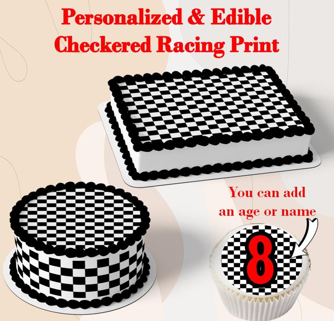 Black and White Checkered Flag Edible Cake Wraps and Toppers, Checkered ...