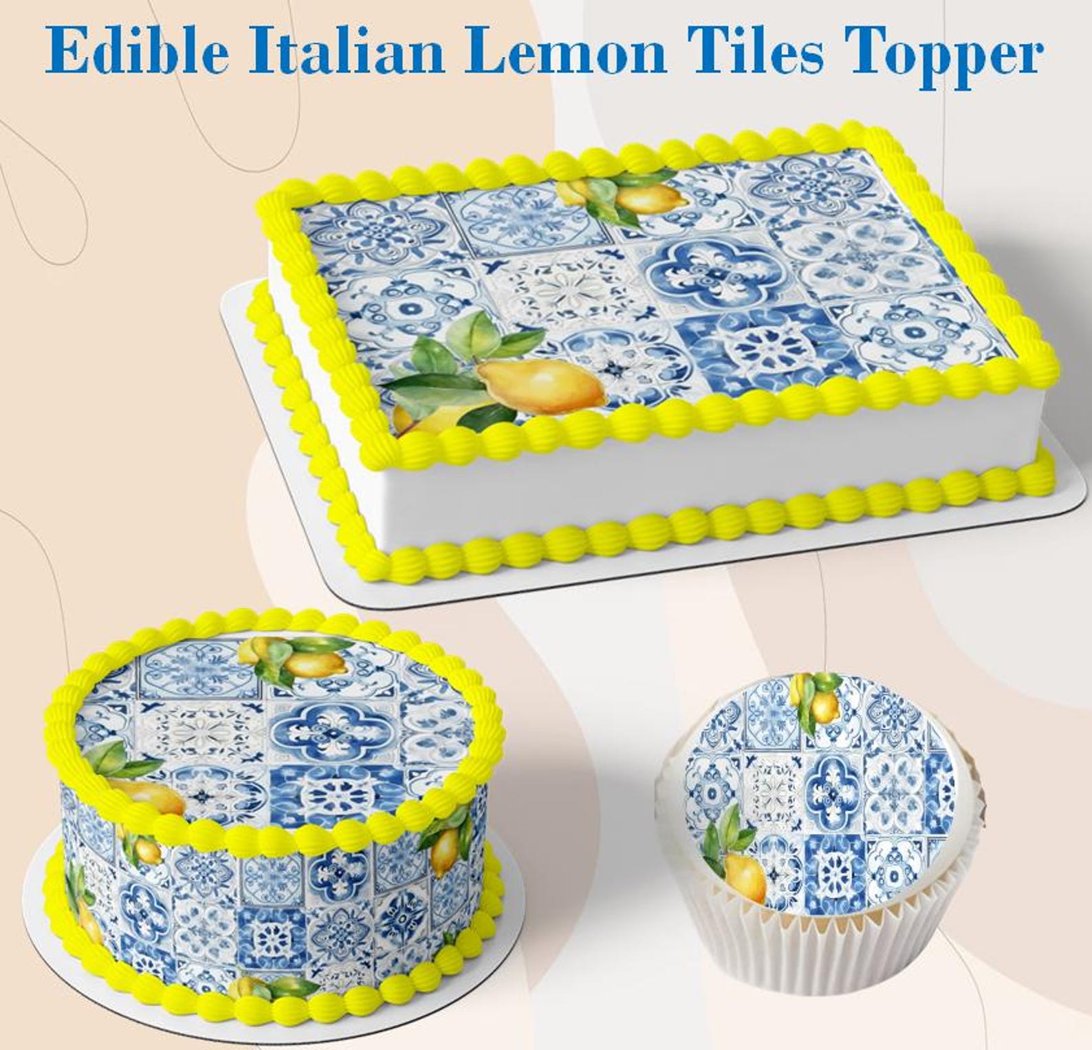 Italian Tiles With Lemons Edible Cake Topper, Tiles With Lemons Print ...
