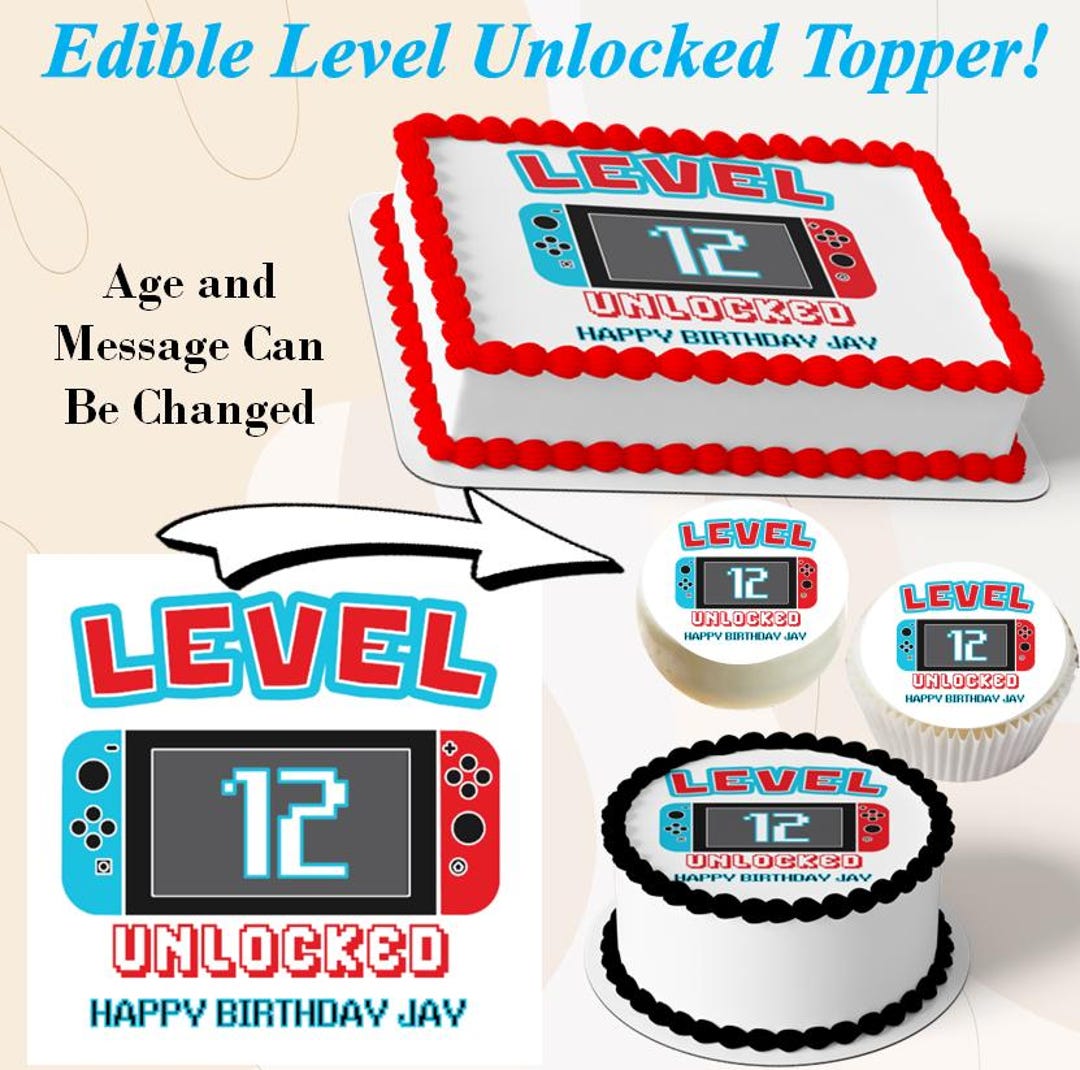 Custom Level Unlocked Edible Topper for Cakes, Cupcakes, Cookies and ...