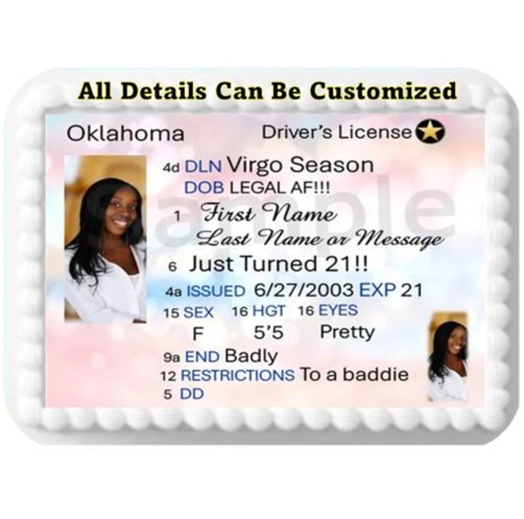 Drivers License Edible Cake Topper Image, Any State Drivers License ...