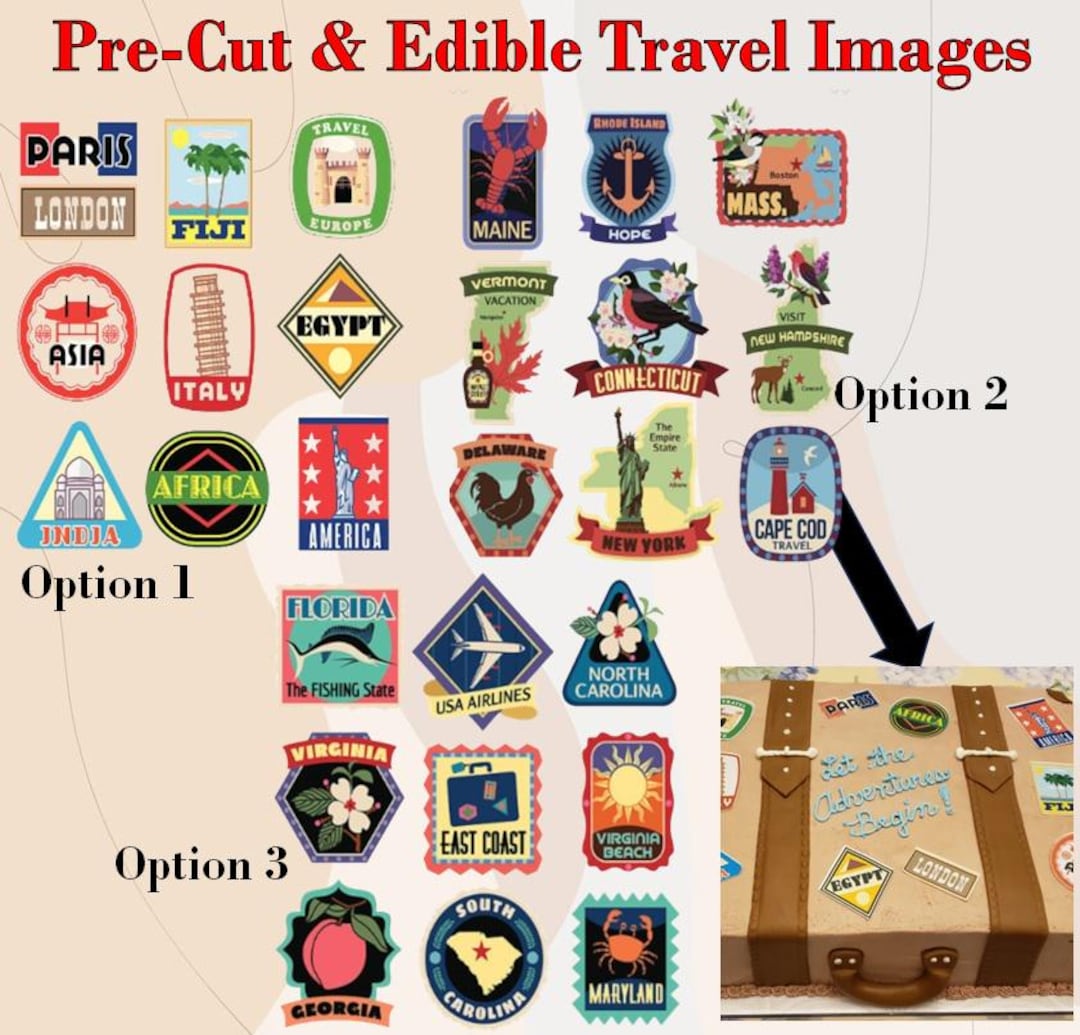 Luggage Travel EDIBLE Images Decals for Cake, Cookies, Cupcakes, Travel ...