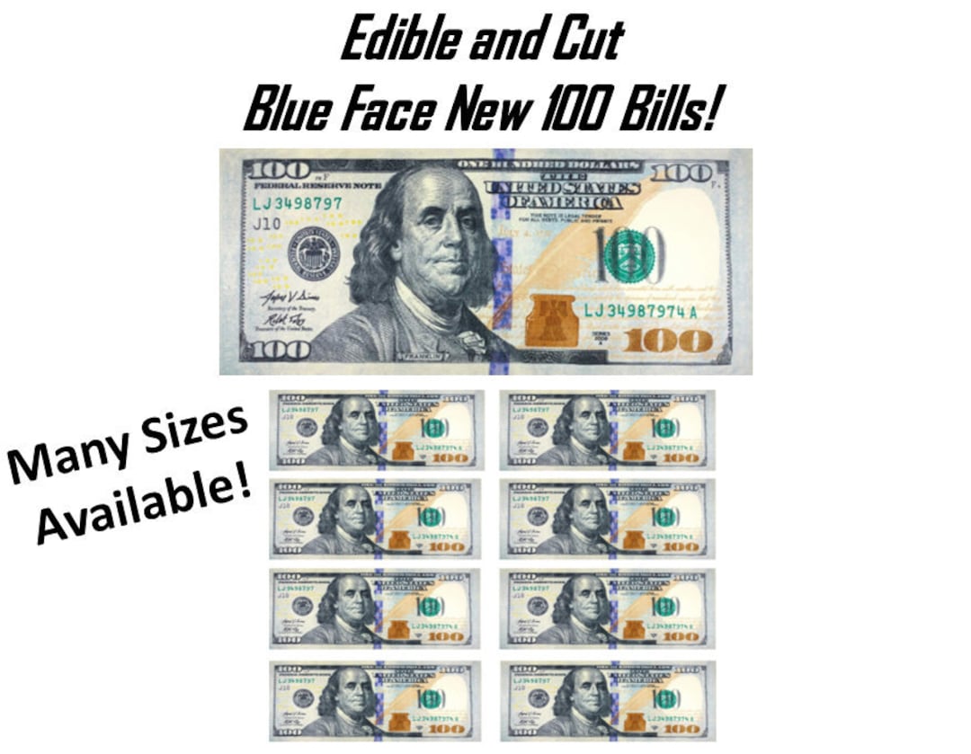 Blue Face 100 Dollar Bills EDIBLE Cake Images Birthday Bills - Etsy