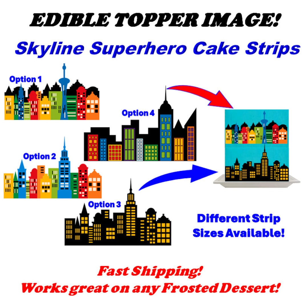 Edible Comic Book Superhero Buildings Cake Wraps and Strips. Building ...