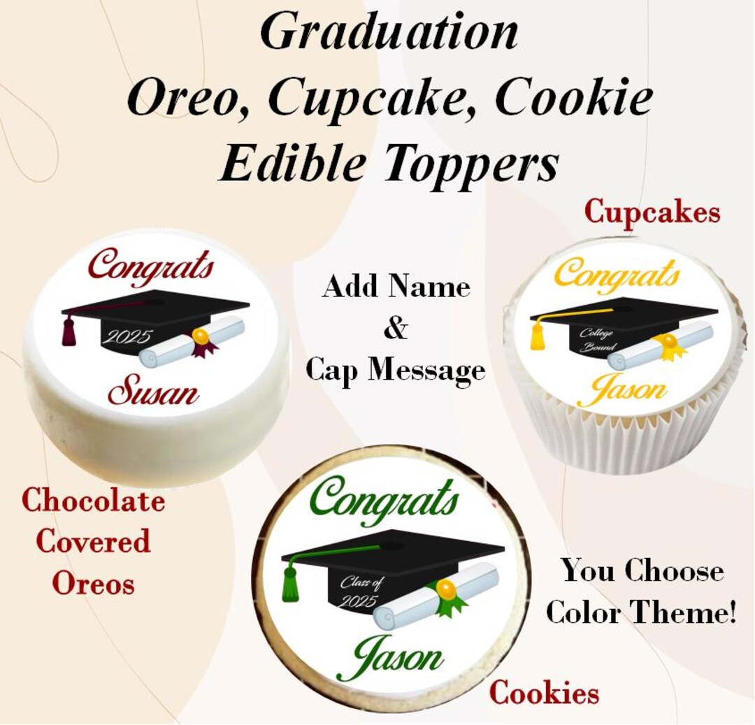 Class of 2026 Custom Graduation Edible Cupcake, Oreo or Cookie Toppers ...
