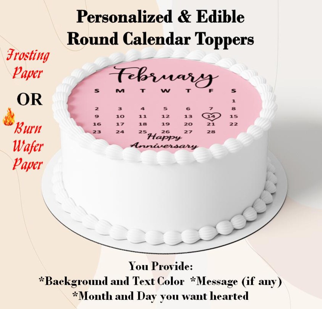 Calendar Edible Cake Toppers. for Birthday's Anniversary, Baby Reveal ...