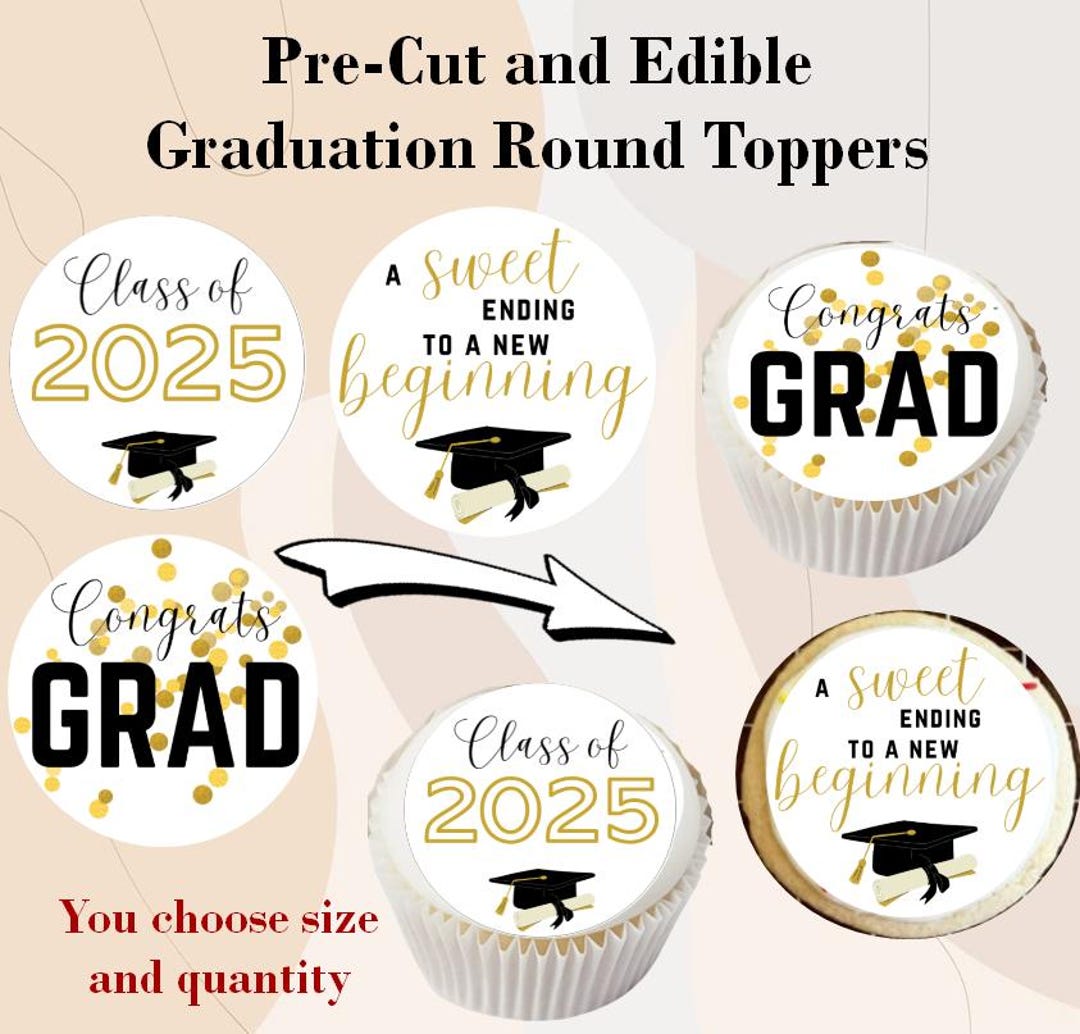 Graduation Edible Cupcake or Cookie Toppers. Frosting Sugar Paper ...