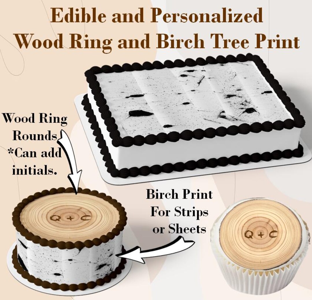 Edible Birch Tree Print for Sheet and Cake Strips. Personalized Edible ...
