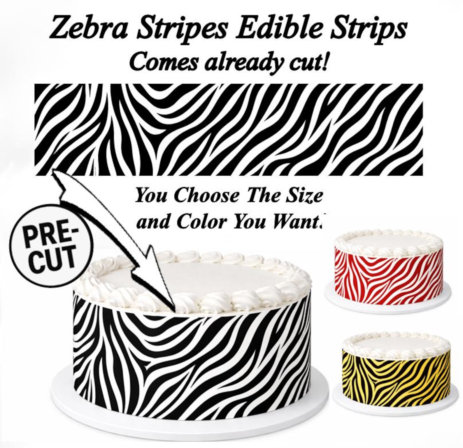 Zebra Cake Strips Edible Image, Safari Zebra Print Cake Topper, Edible ...