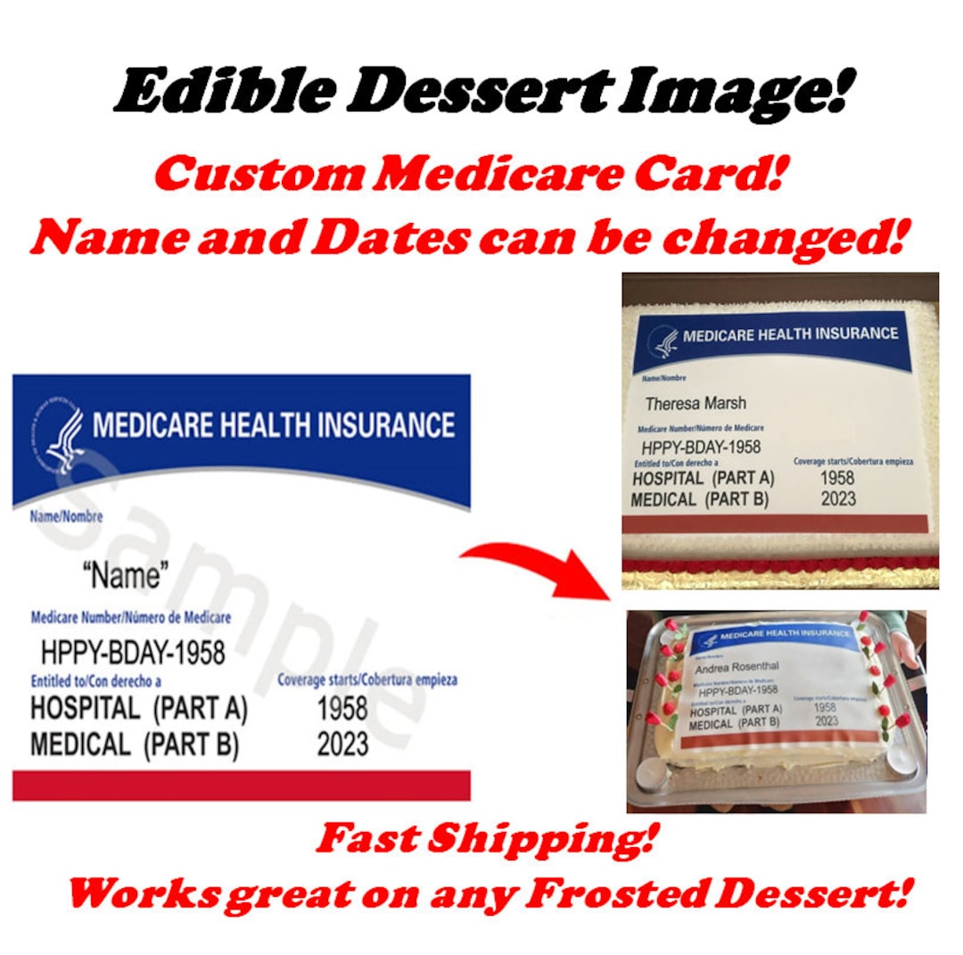 Medicare Card EDIBLE Image for Cakes and Cupcakes, Retirement Cake ...