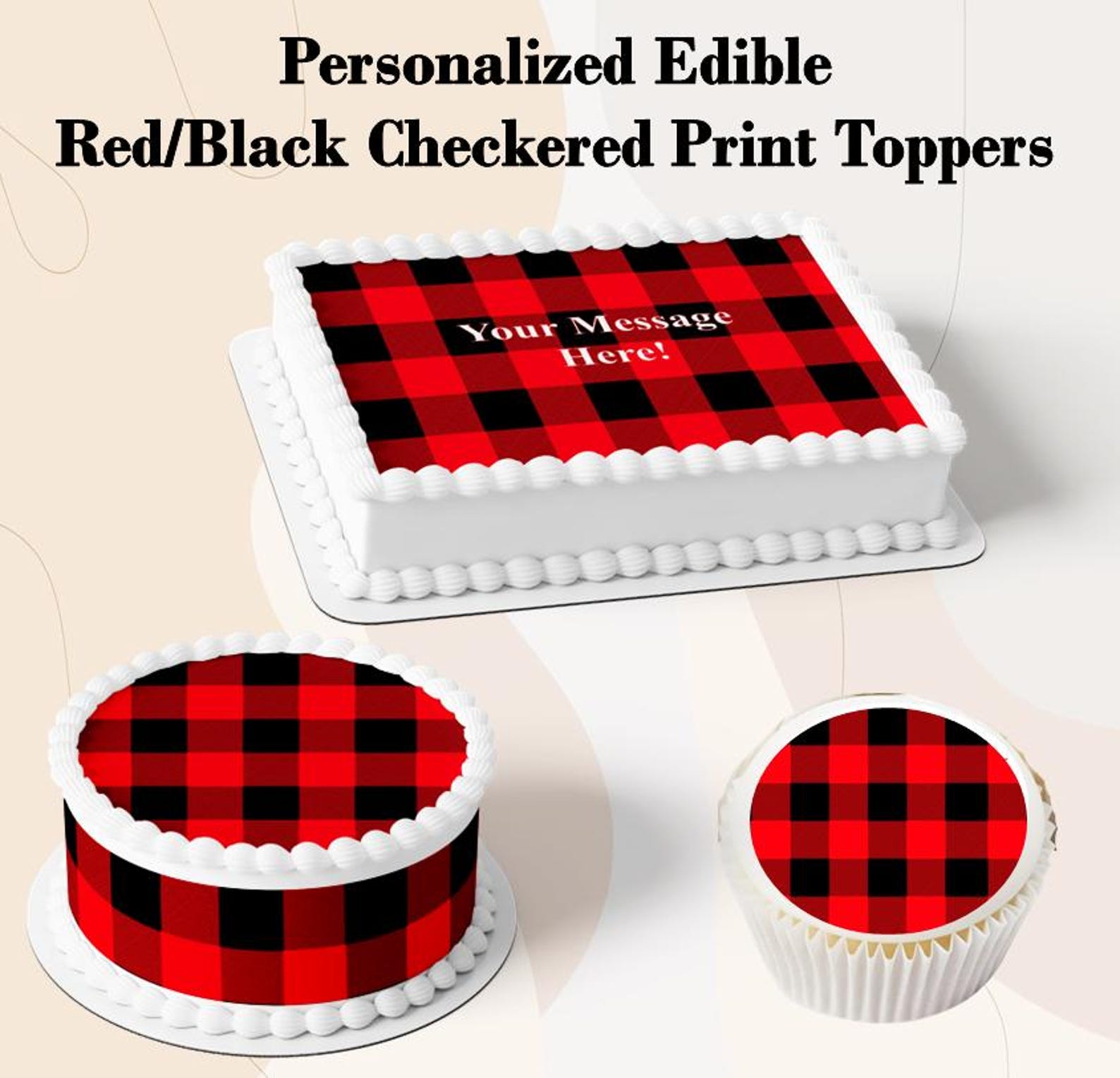 Buffalo Checkered Pattern Edible Cake Topper Image, Cupcakes or Strips ...
