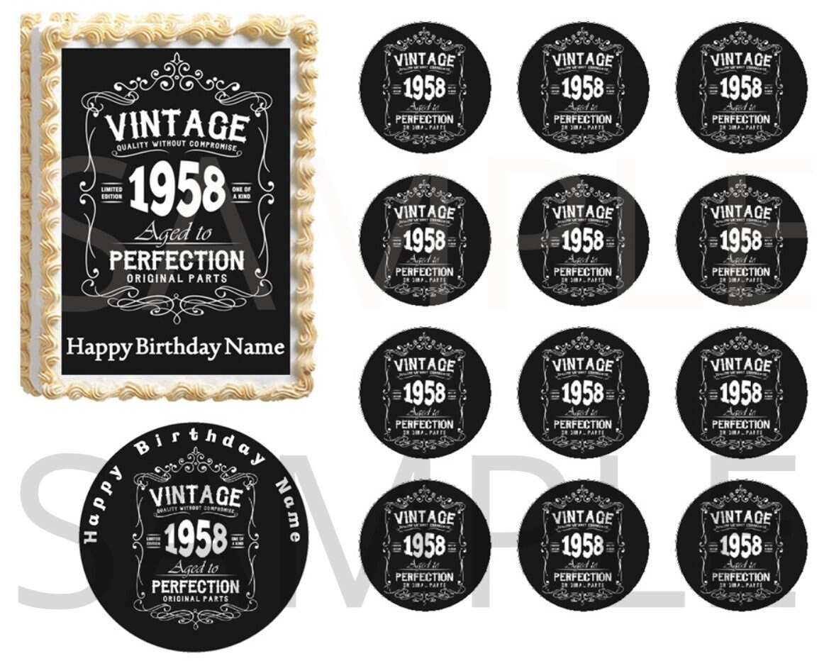 Vintage Aged To Perfection Year Edible Cake Topper Image Etsy