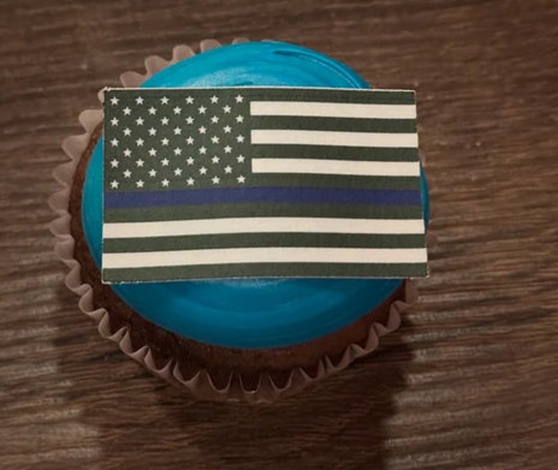 Edible Thin Blue Line Flag for Cakes, Cupcakes, and Cookies. Police ...