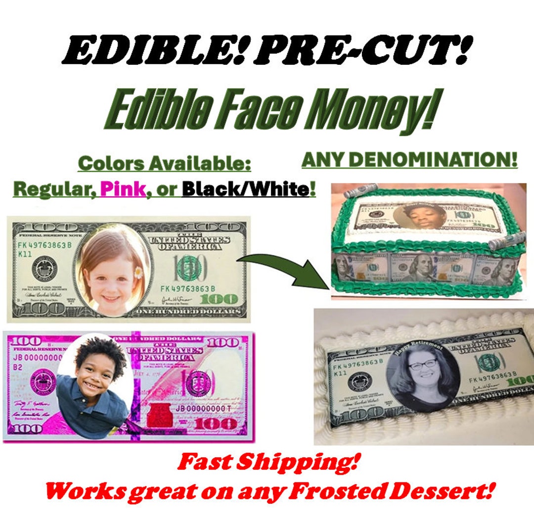 Your Face on Money Edible Cake Topper Image, 100 Dollar Bill Face Cake ...