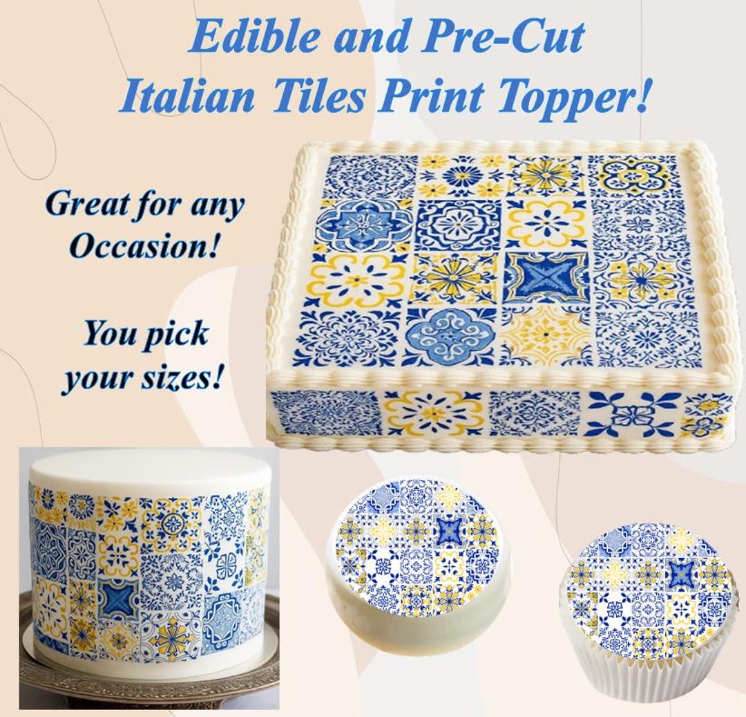 Italian Tiles Mediterranean Edible Pattern for Cakes, Cupcakes, Cookies ...