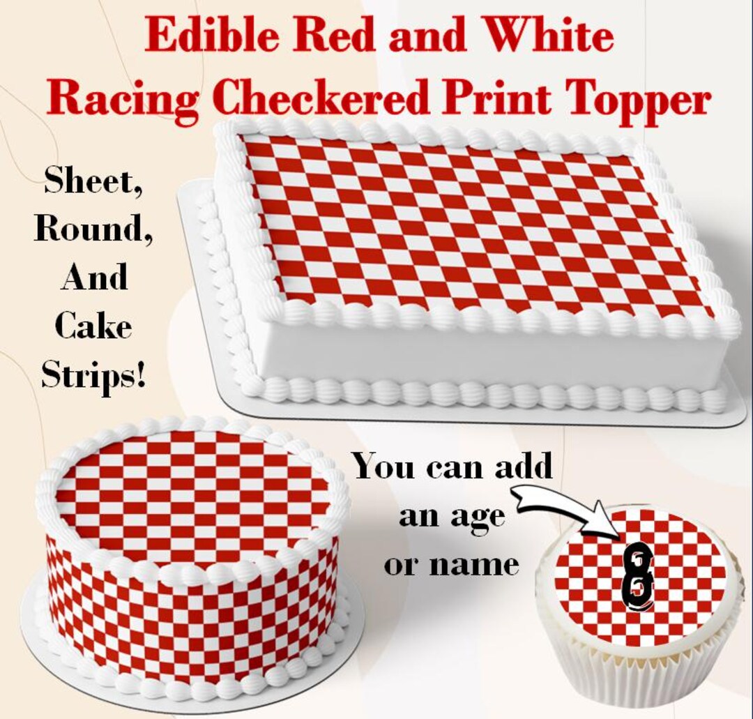 Red and White Checkered Flag Edible Cake Wraps and Toppers, Checkered ...