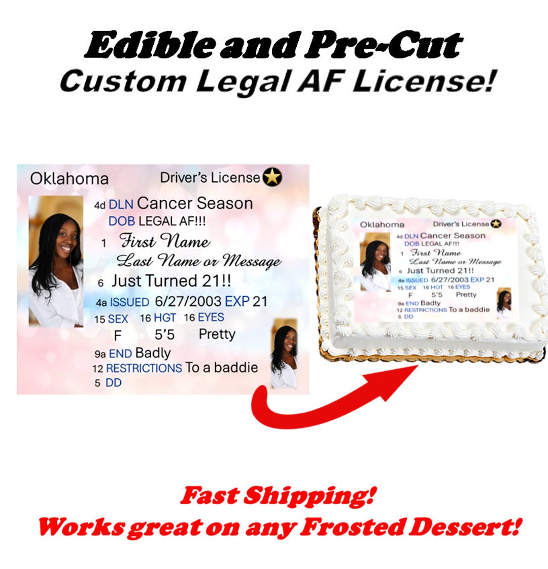 Drivers License Edible Cake Topper Image, Any State Drivers License ...