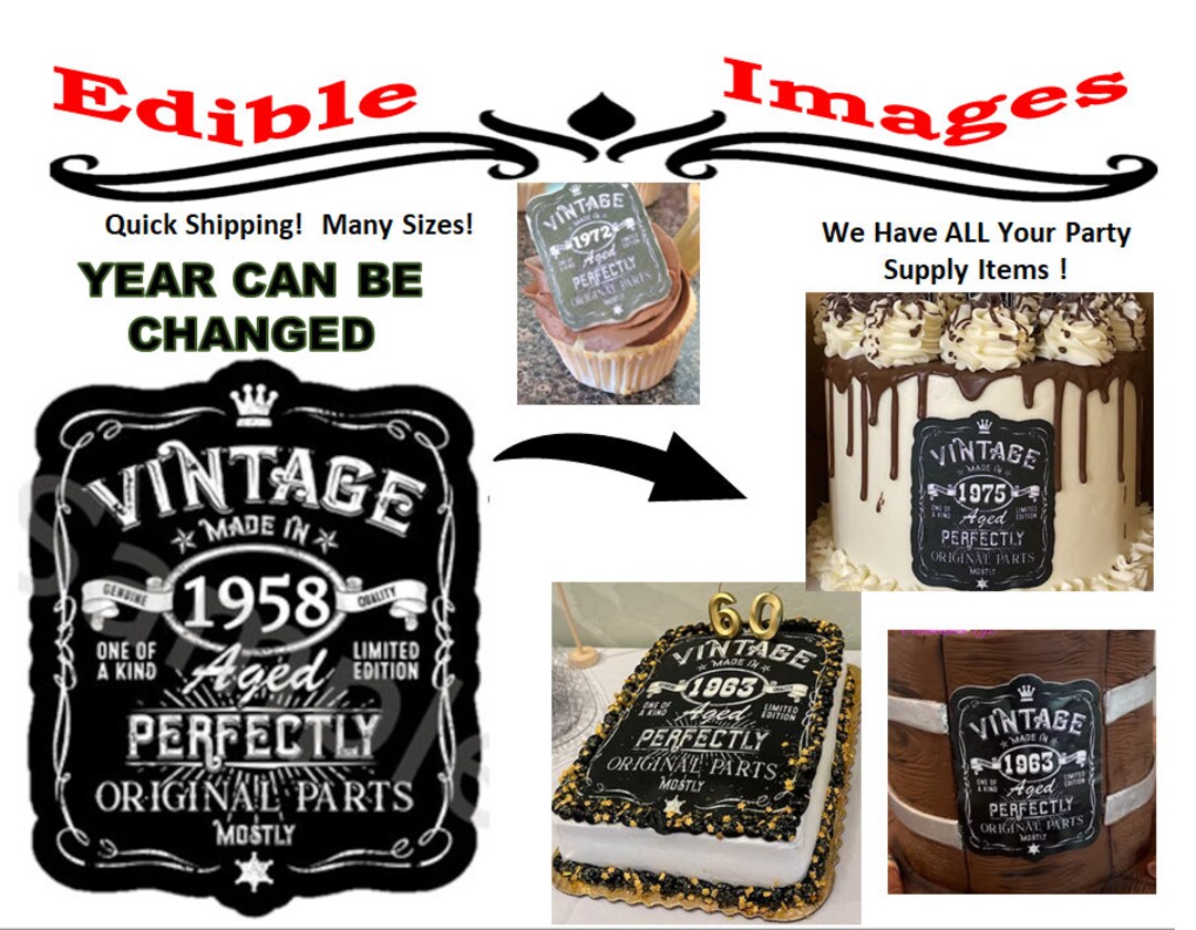 Vintage Aged Perfectly Year EDIBLE Label Image Topper Vintage - Etsy