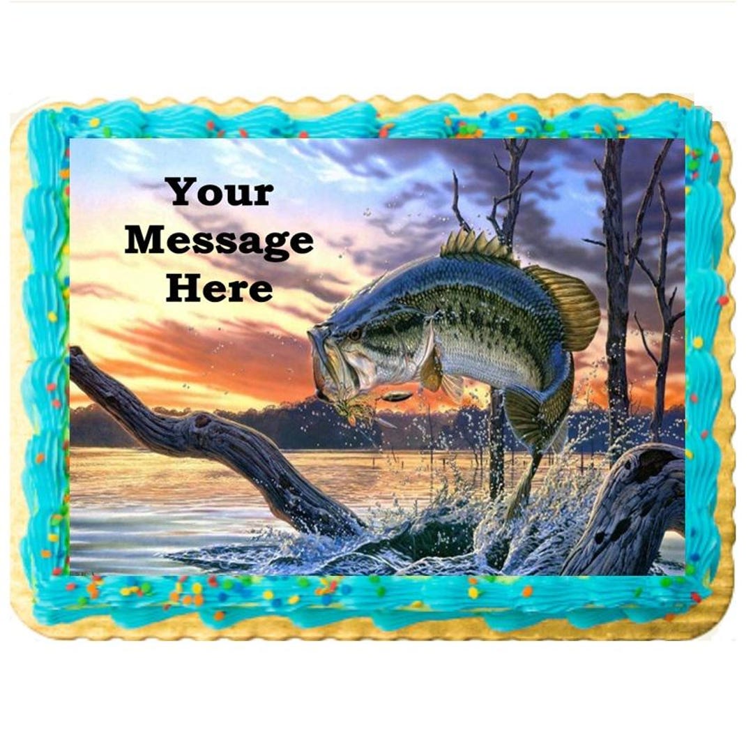 Big Mouth Bass Fishing Edible Cake Topper Image Cupcakes, Father's Day ...