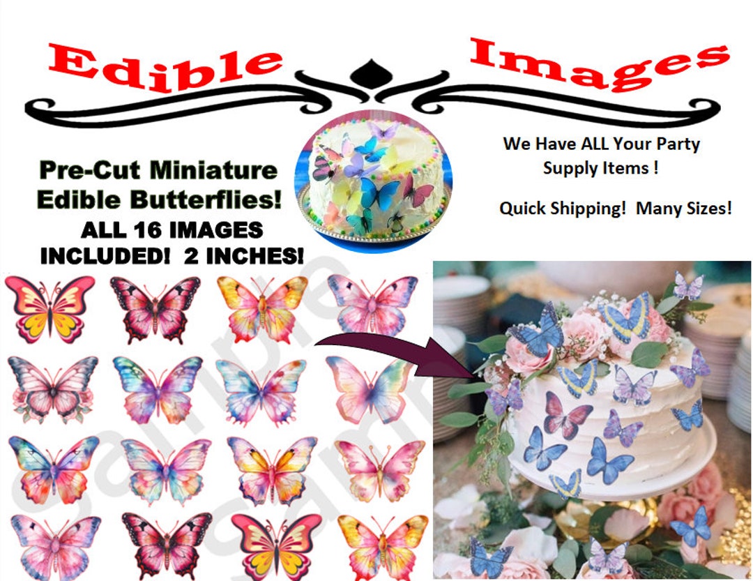 16 Mini Edible Butterflies for Cakes, Cookies, Cupcakes, Edible ...