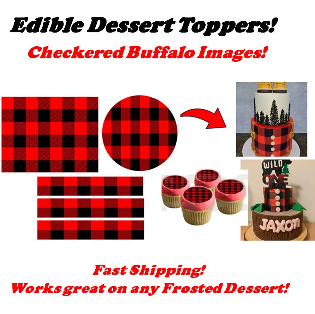 Custom Buffalo Checkered Pattern Edible Cake Topper Image, Cupcakes or ...