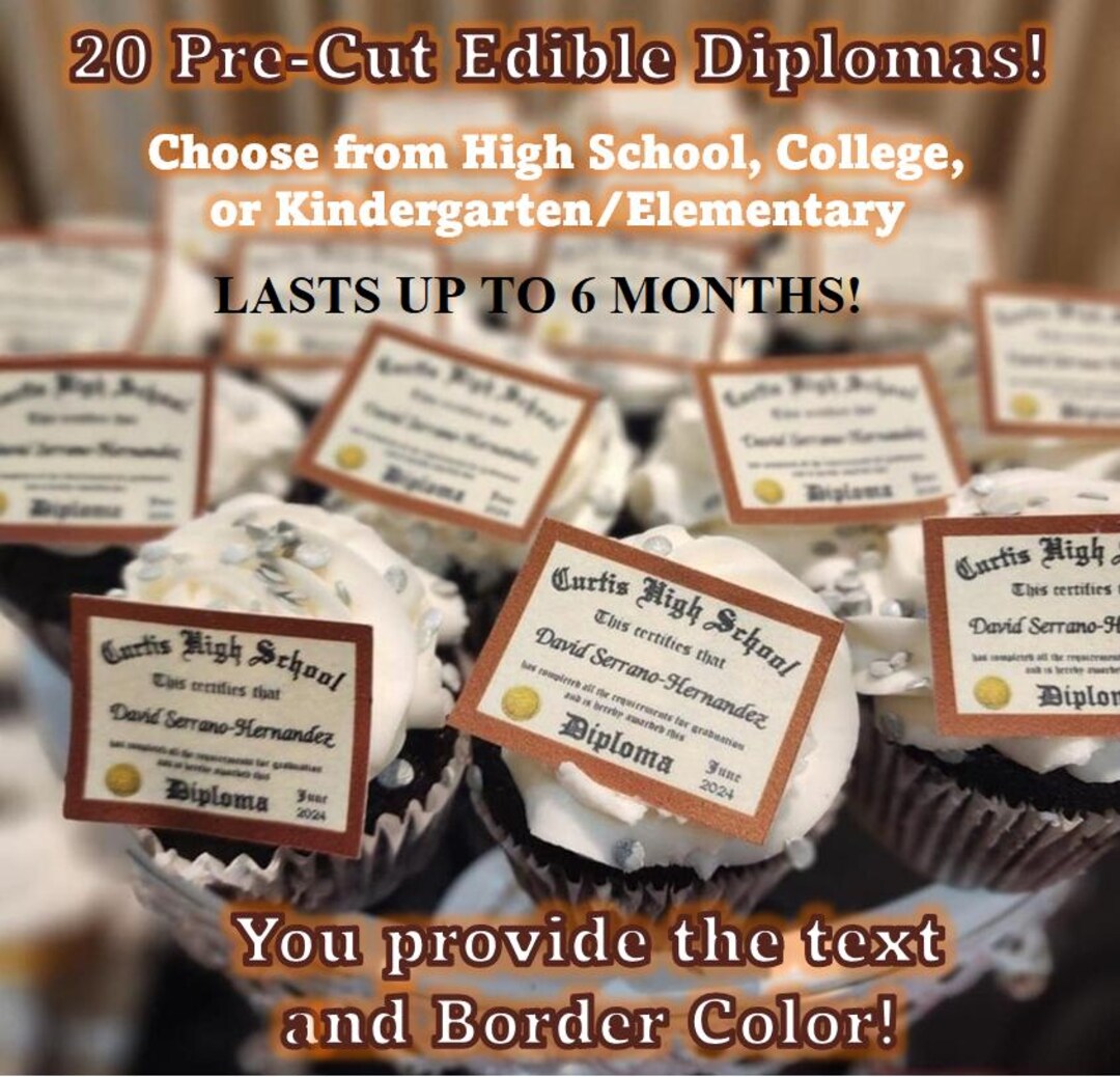 20 Edible Graduation Diplomas for Cupcakes or Rice Crispy Treats ...