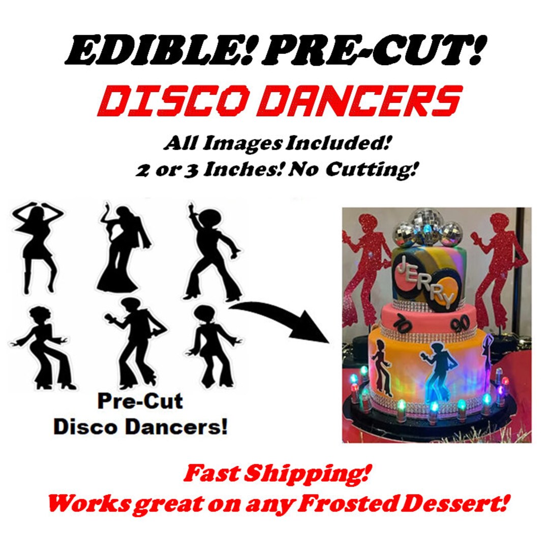 Pre Cut Disco Dancers Black Silhouettes EDIBLE Cake Images, Disco Cake ...