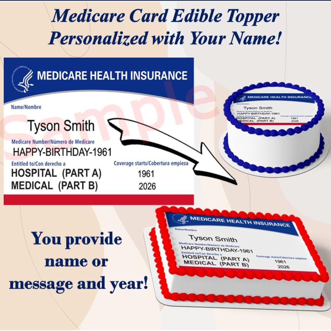 Medicare Card EDIBLE Image for Cakes and Cupcakes, Retirement Cake ...