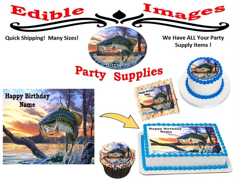 Big Mouth Bass Fishing Edible Cake Topper Image Cupcakes - Etsy