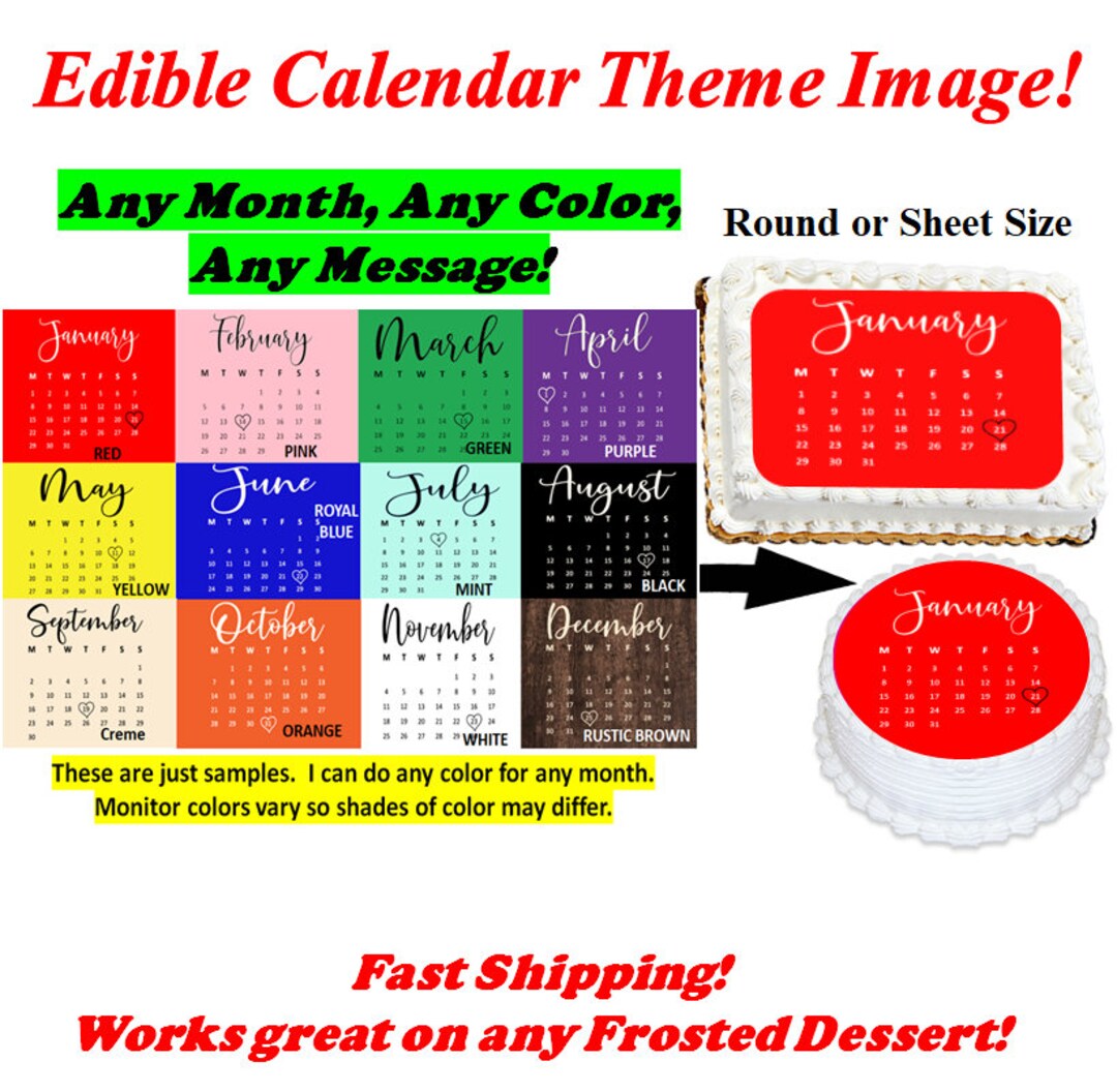 2024 Calendar Edible Cake Toppers. For Birthday's Anniversary, Baby ...