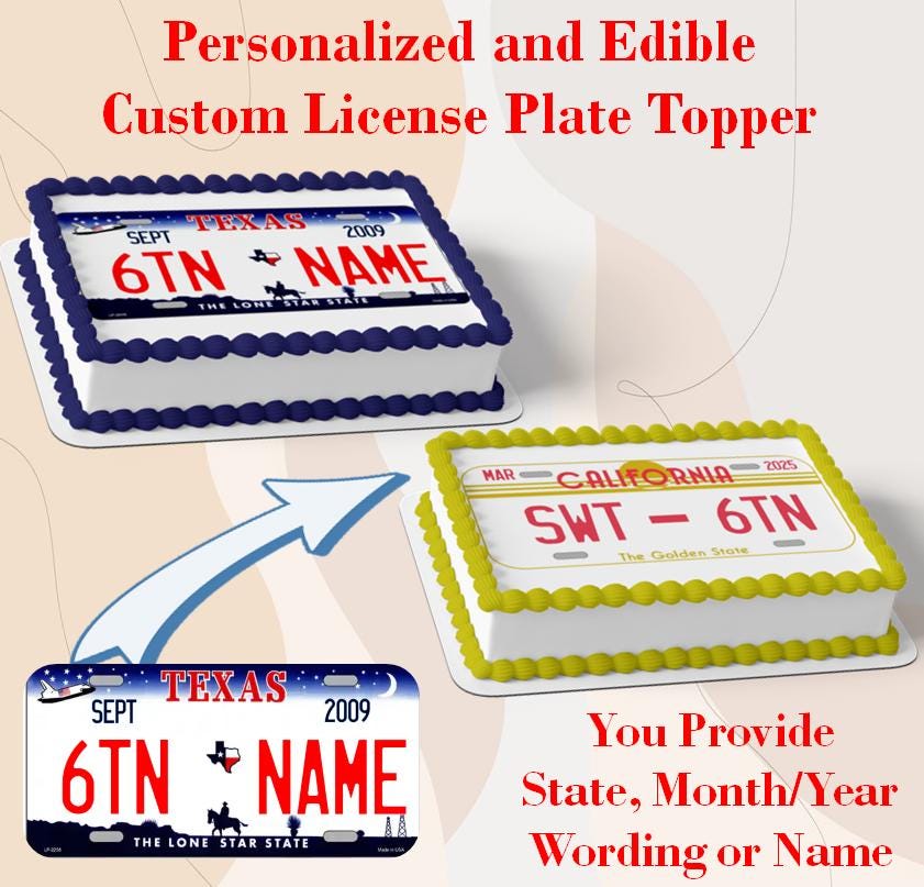 Custom License Plate Edible Cake Topper Image, License Plate Edible ...
