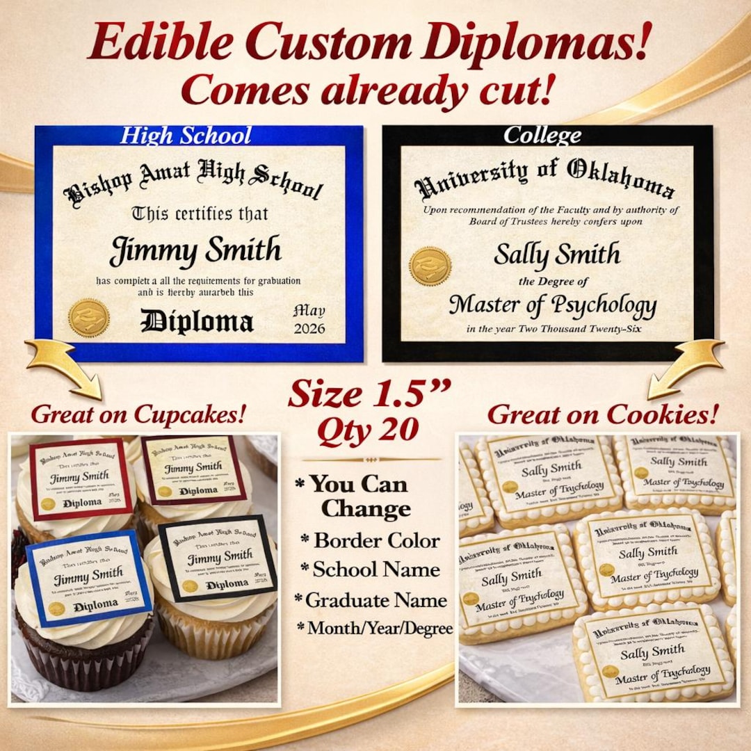 20 Edible Graduation Diplomas for Cupcakes or Rice Crispy Treats ...