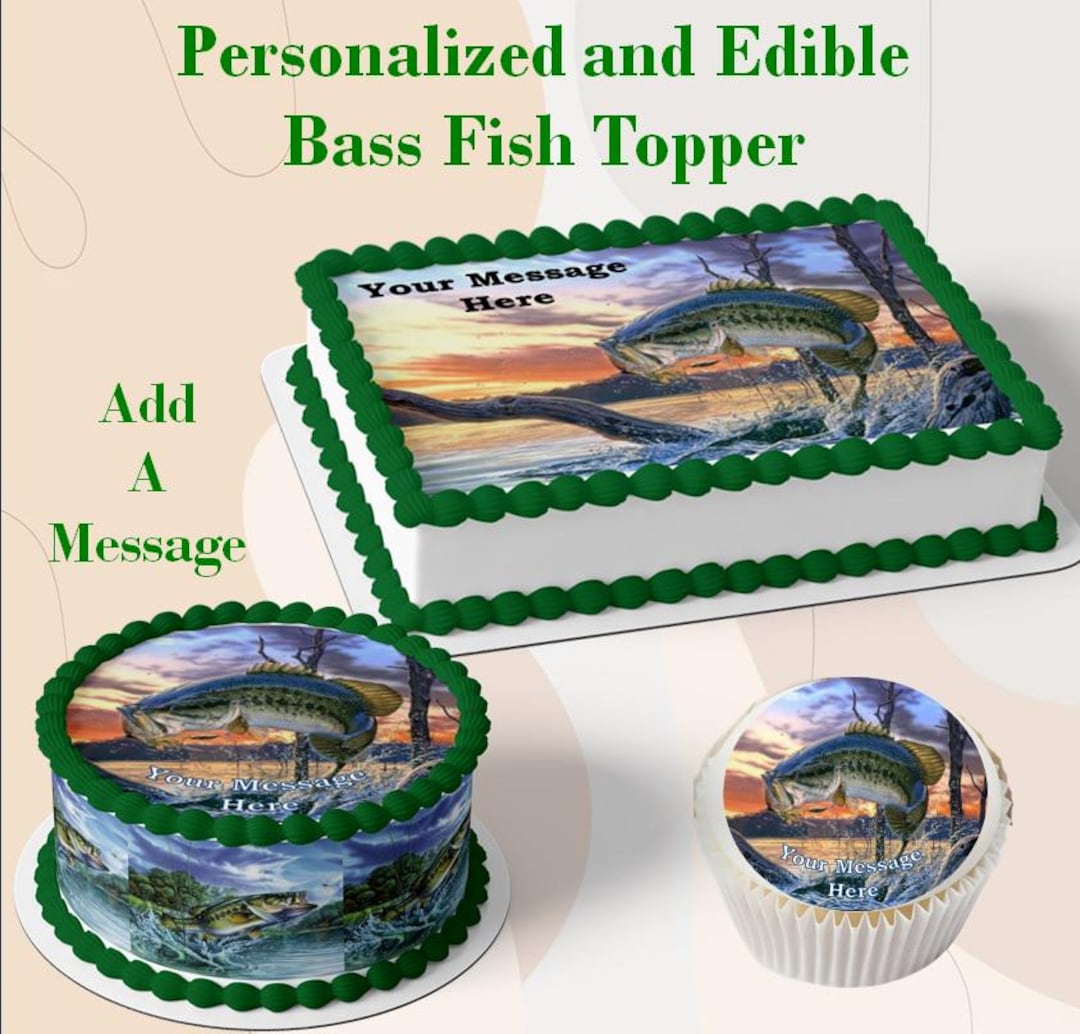 Big Mouth Bass Fishing Edible Cake Topper Image Cupcakes, Father's Day ...