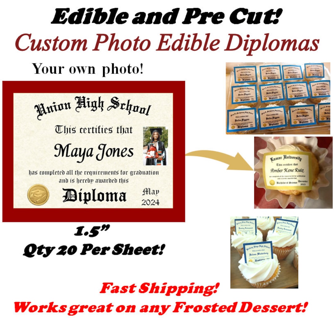 20 Graduation Diplomas Edible Cupcake Toppers or Rice Crispy Treats ...