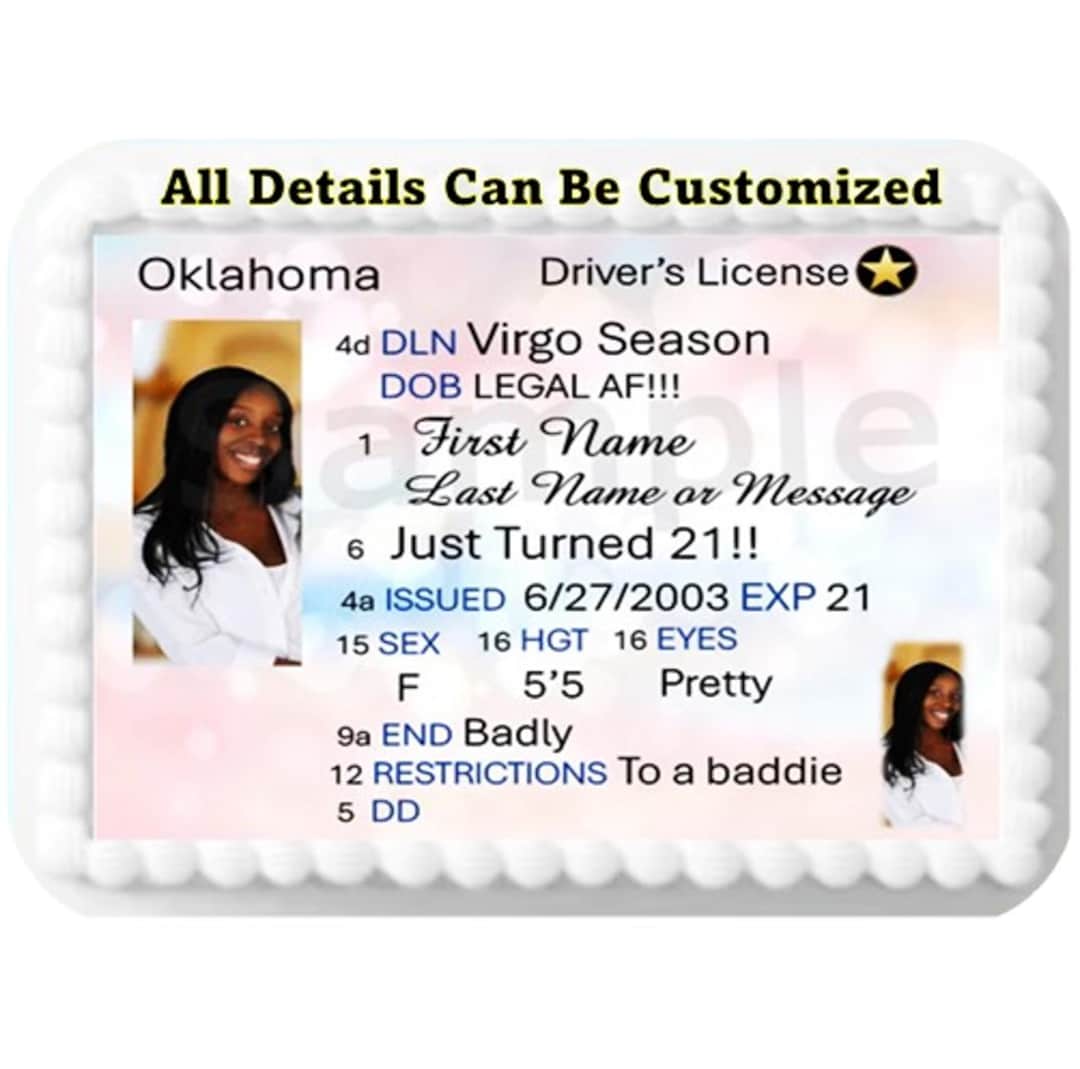 Personalized Drivers License Edible Cake Topper Image Any State Design ...