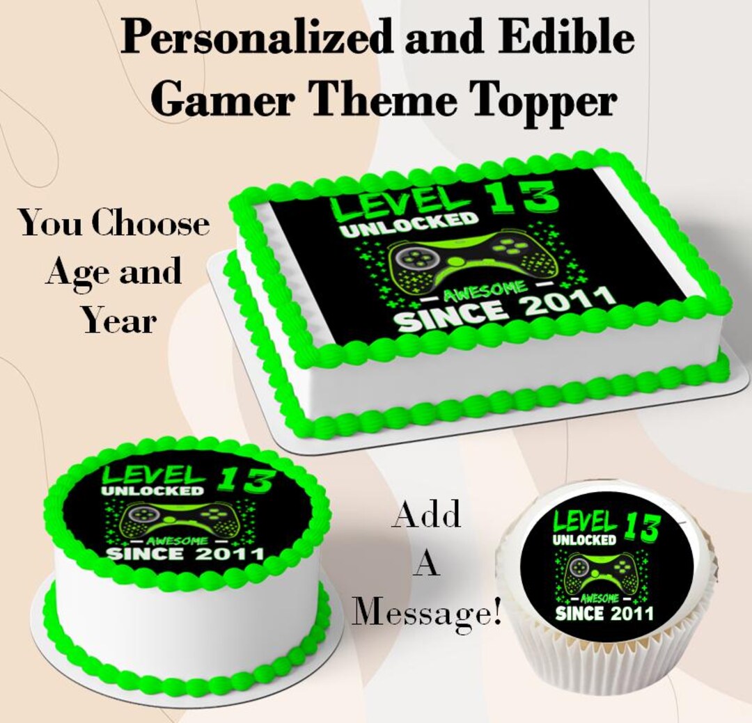 Custom Gamer Level Unlocked Edible Topper Cupcakes, Edible Gaming Cake ...