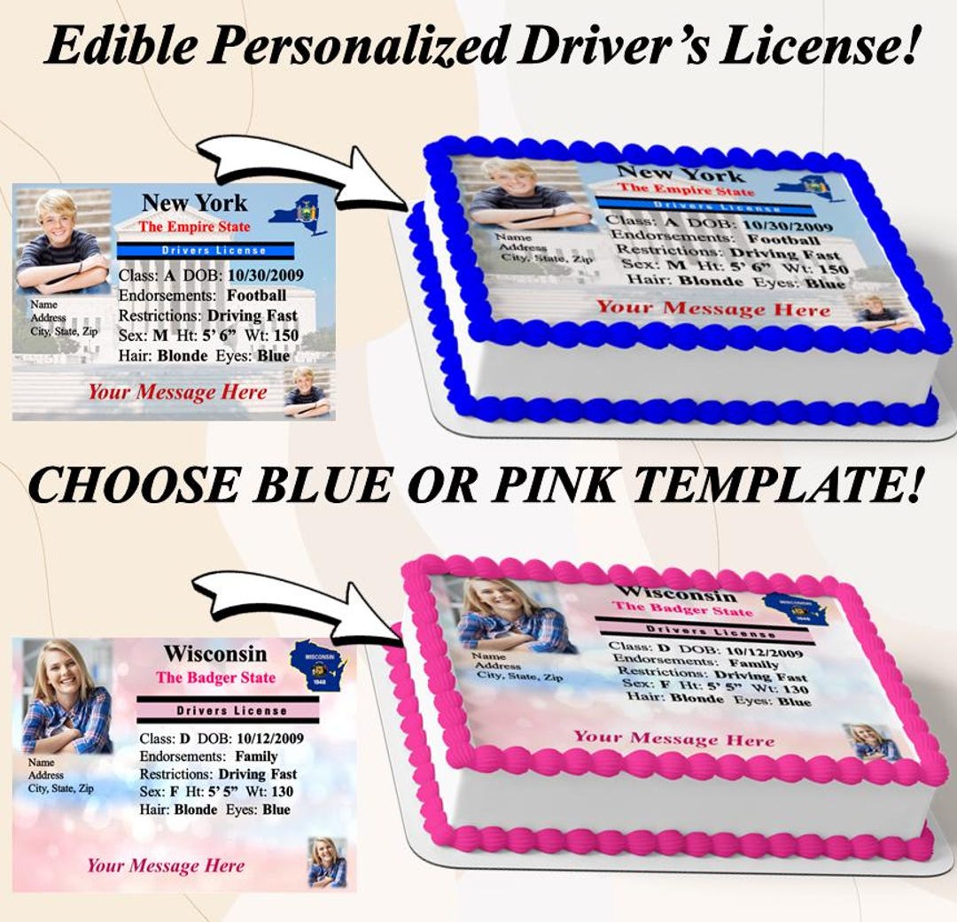 Drivers License Edible Image for Cakes! Any State Personalized Driver's ...