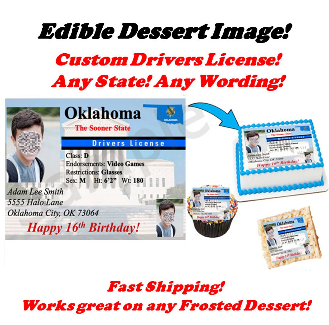 Drivers License Edible Topper Image Cupcakes, Any State Personalized ...