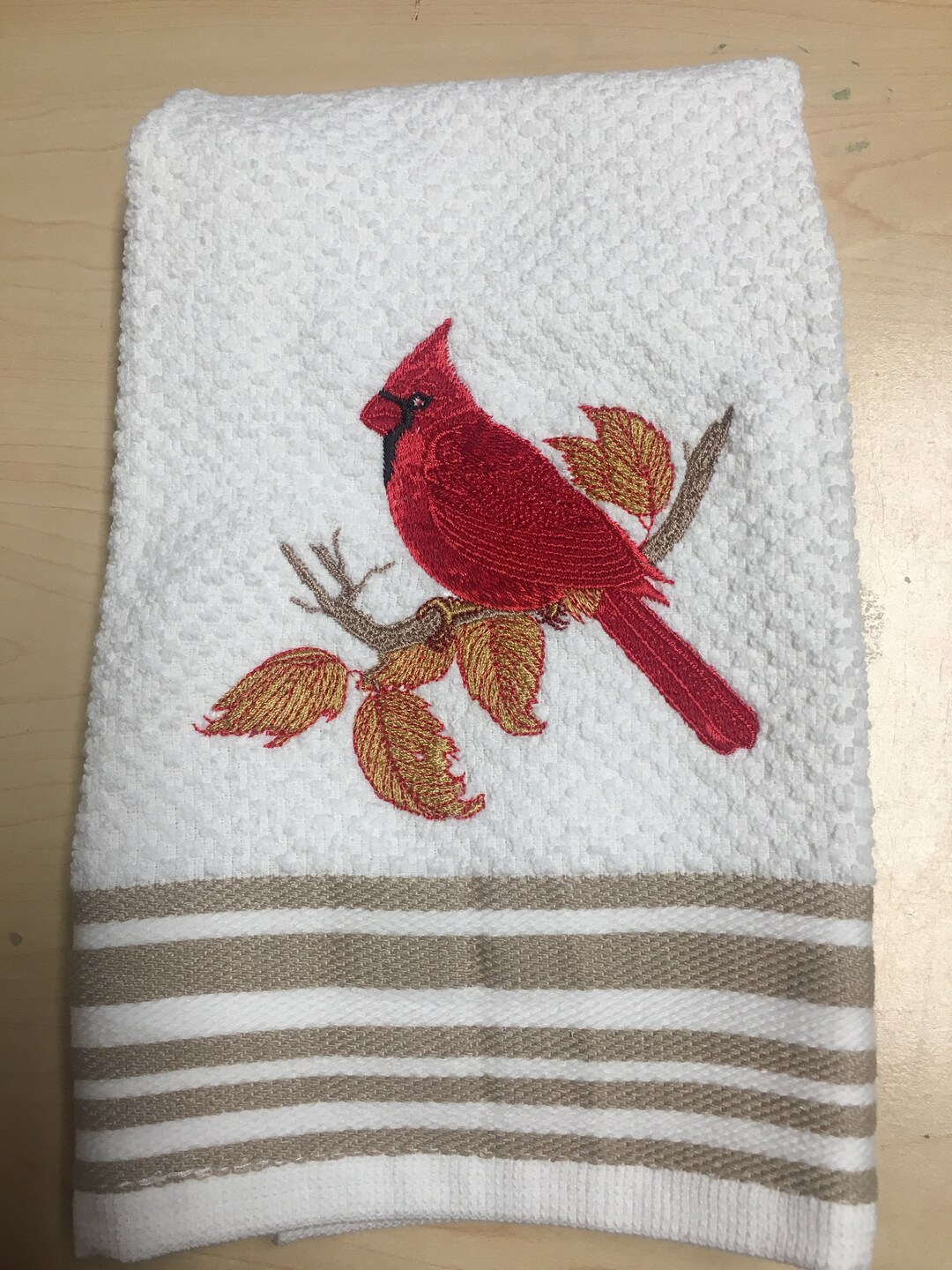 Embroidered Cardinal on Limb Kitchen Towel - Etsy